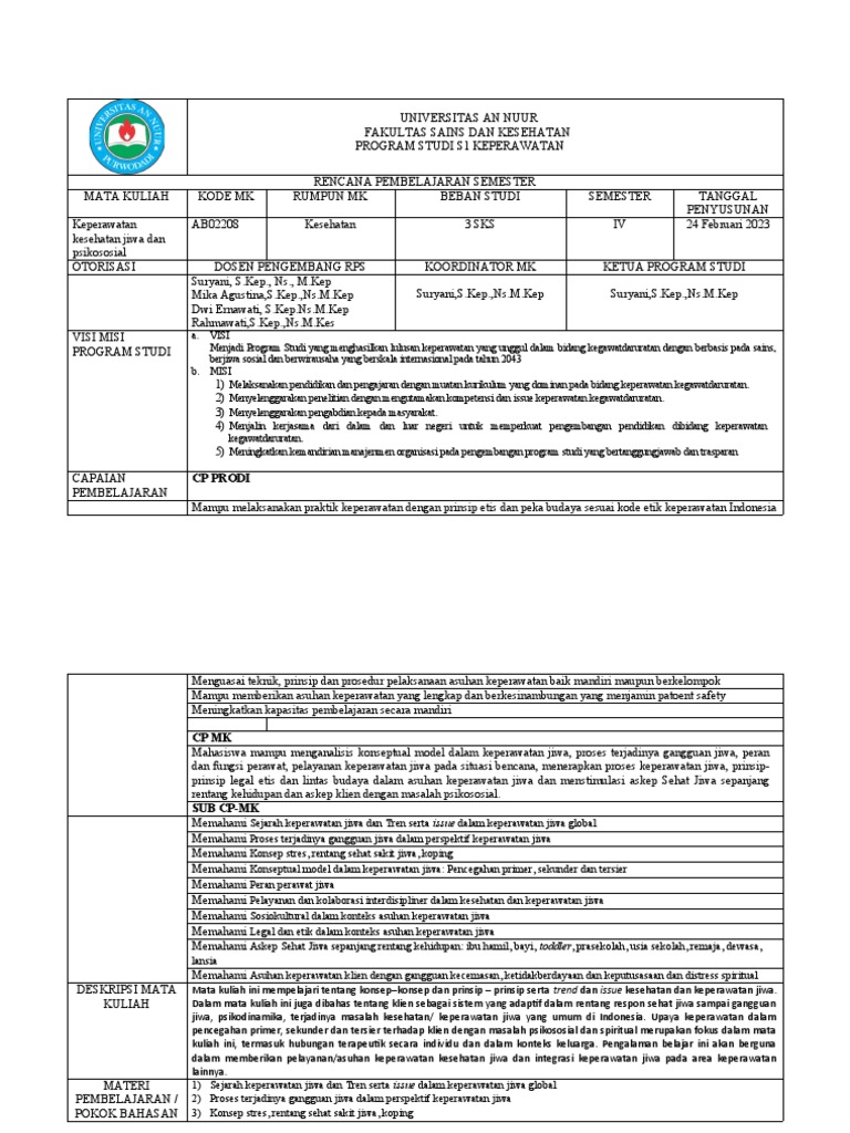RPS KMB 2 S1 Kep. Kesh Jiwa Dan Psikososial | PDF