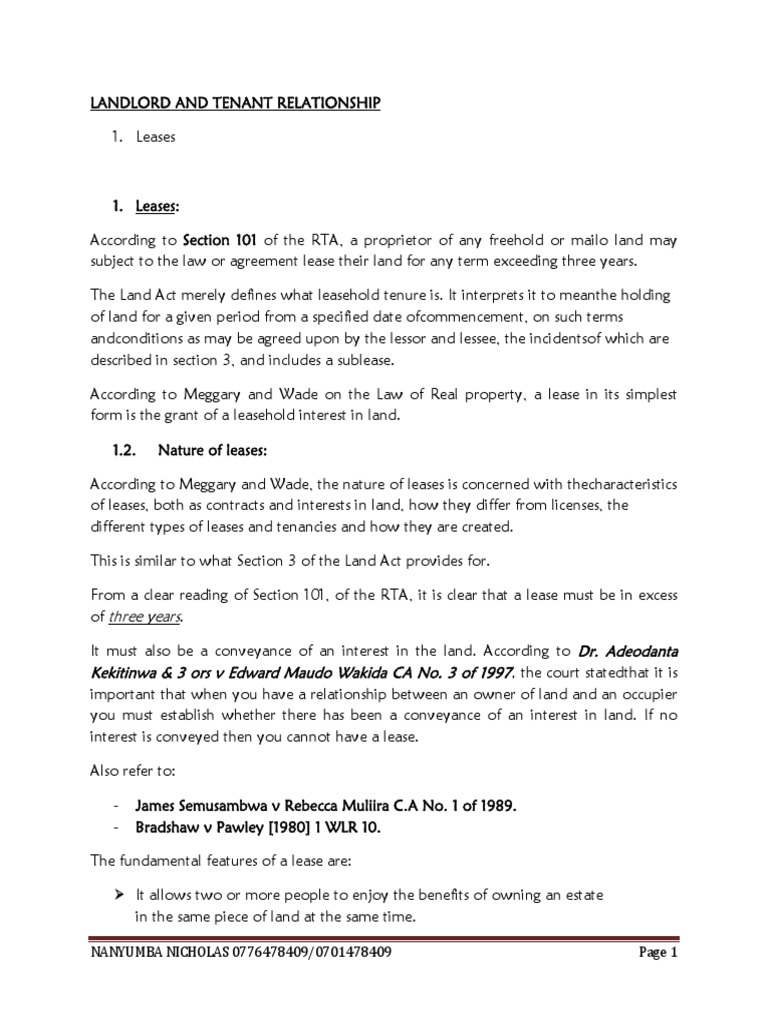 LANDLORD_AND_TENANT_RELATIONSHIP.pdf | PDF | Lease | Leasehold Estate