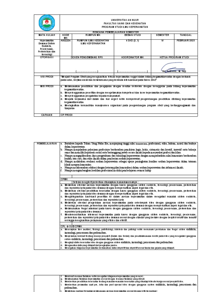 RPS Kep Dewasa Sistem Epi S1 Keperawatan 2023-1 | PDF