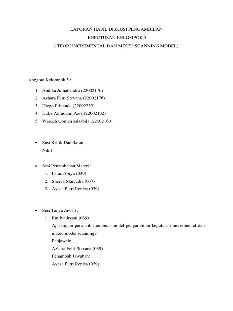 Laporan Hasil Diskusi Pengambilan Keputusan Kel. 5 PDF | PDF
