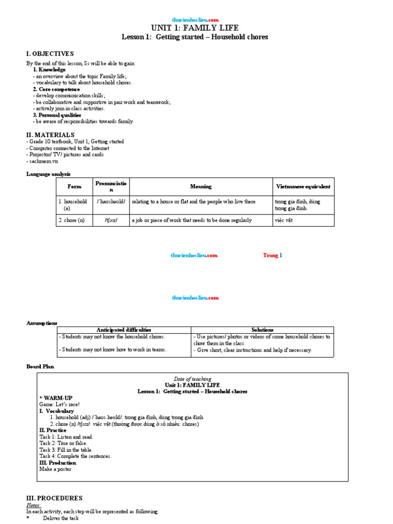 GA Tieng Anh 10 Global Unit 1 FAMILY LIFE | PDF | Vocabulary | Phrase