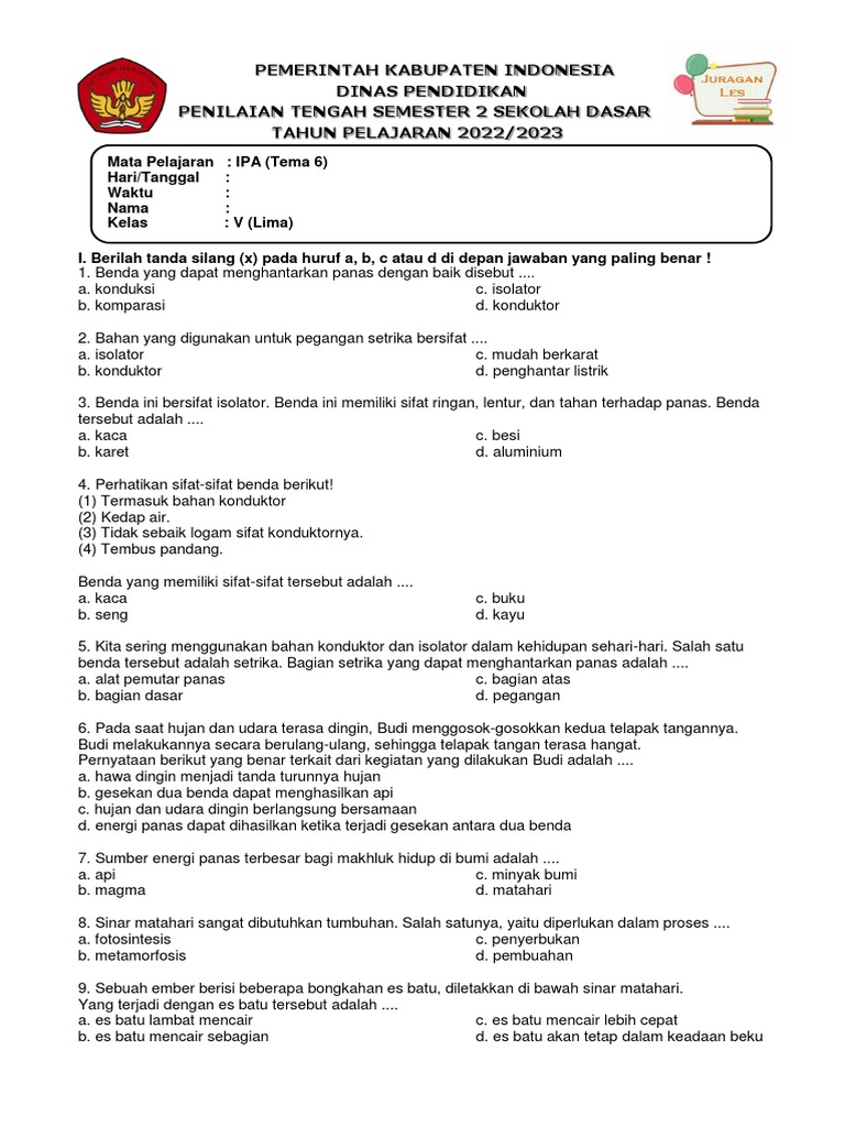 Soal Tema 6 Kelas 5 Semester 2 T.A 2022-2023 Mapel IPA | PDF