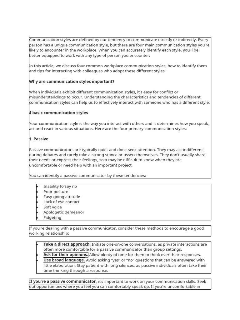 4 Types of Communication Styles and How To Improve Yours | PDF ...