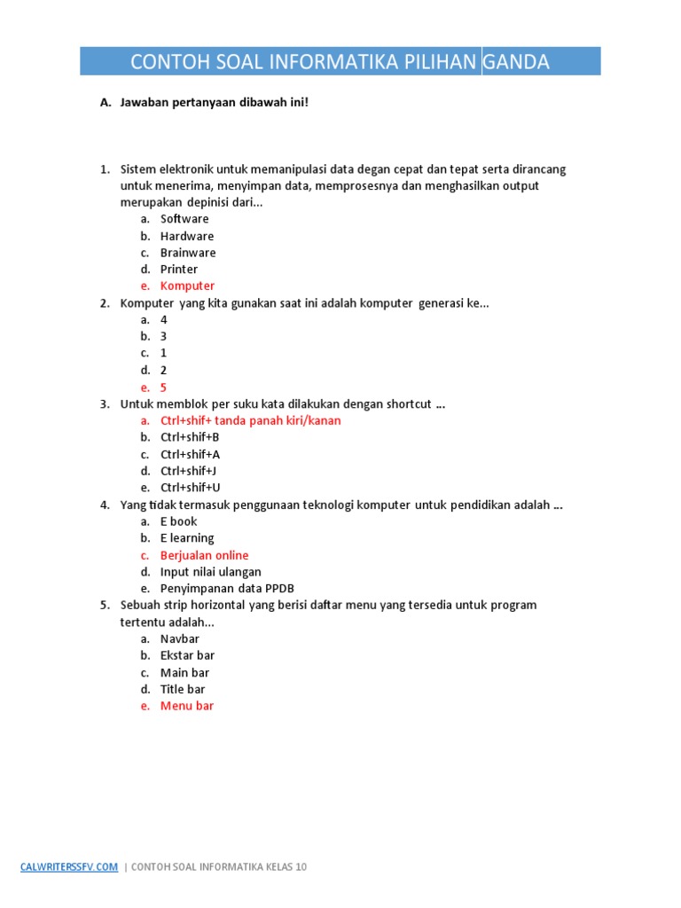Soal Informatika Pilihan Ganda | PDF