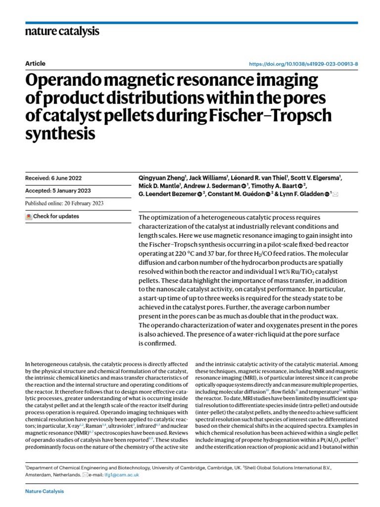 Operando Magnetic Resonance Imaging of Product Distributions Within The Pores of Catalyst ...