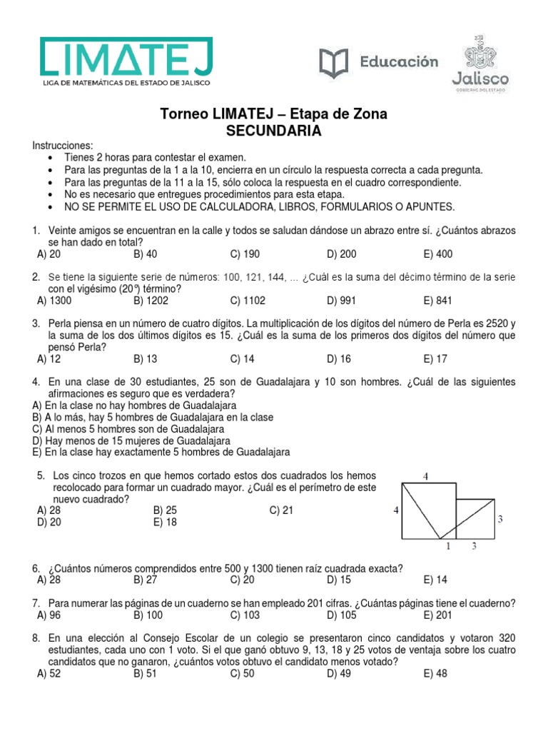 22 Examen Secundaria (ZONA) - Torneo Limatej | PDF