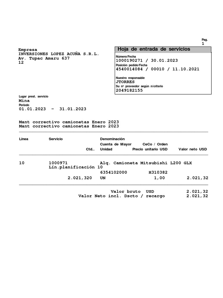 Hoja de Entrada de Servicios | PDF