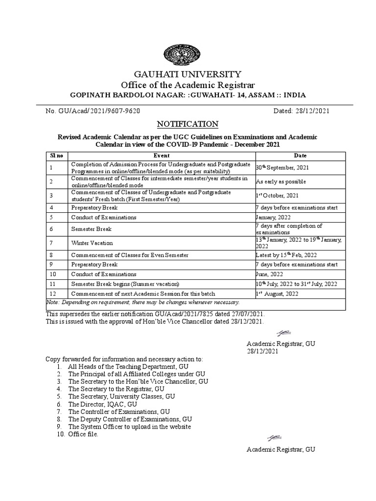 Revised Academic Calendar 2021-22 | PDF | Academic Term | Educational ...