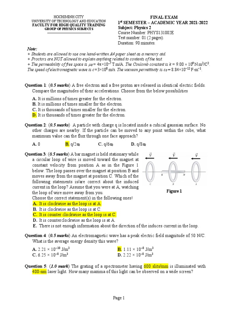 Final Exam for Physics 2 at the University of Technology and Education ...