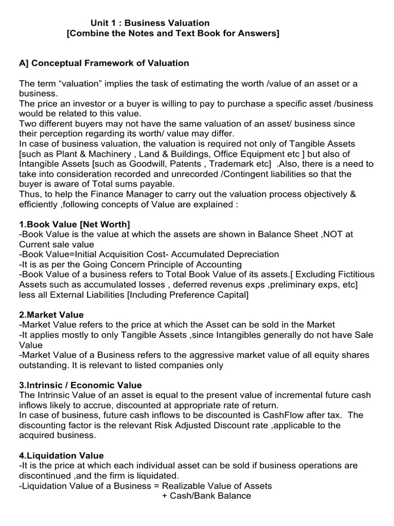 Unit 1 Theory - Business Valuation | PDF | Valuation (Finance) | Book Value Unit 1 Theory - Business Valuation | PDF | Valuation (Finance) | Book Value