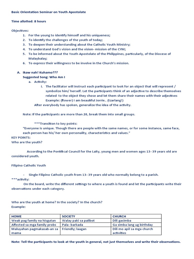 Basic Orientation Seminar On Youth Apostolate 2 | PDF | Jesus | Mass ...