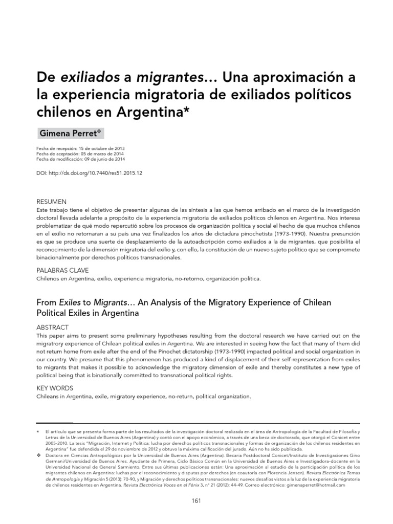 4) de Exiliados A Migrantes, Chilenos en Argentina | PDF | Migración ...