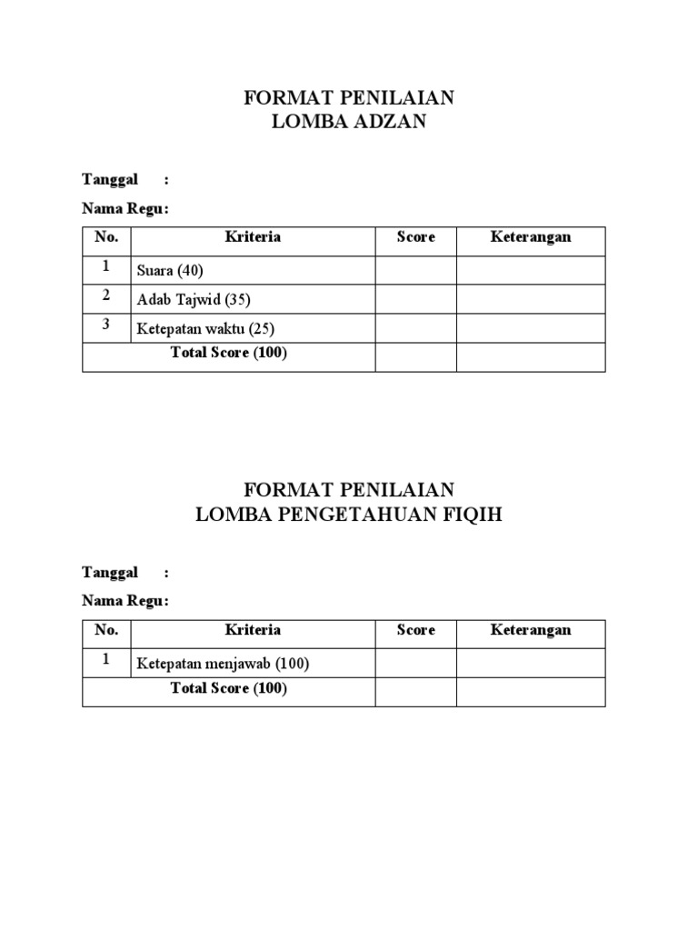 FORMAT PENILAIAN Tahfidz Camp | PDF