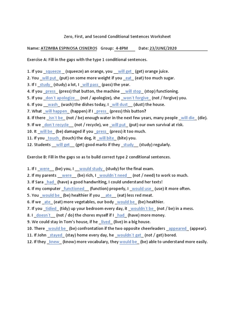Zero, First, and Second Conditional Sentences | PDF