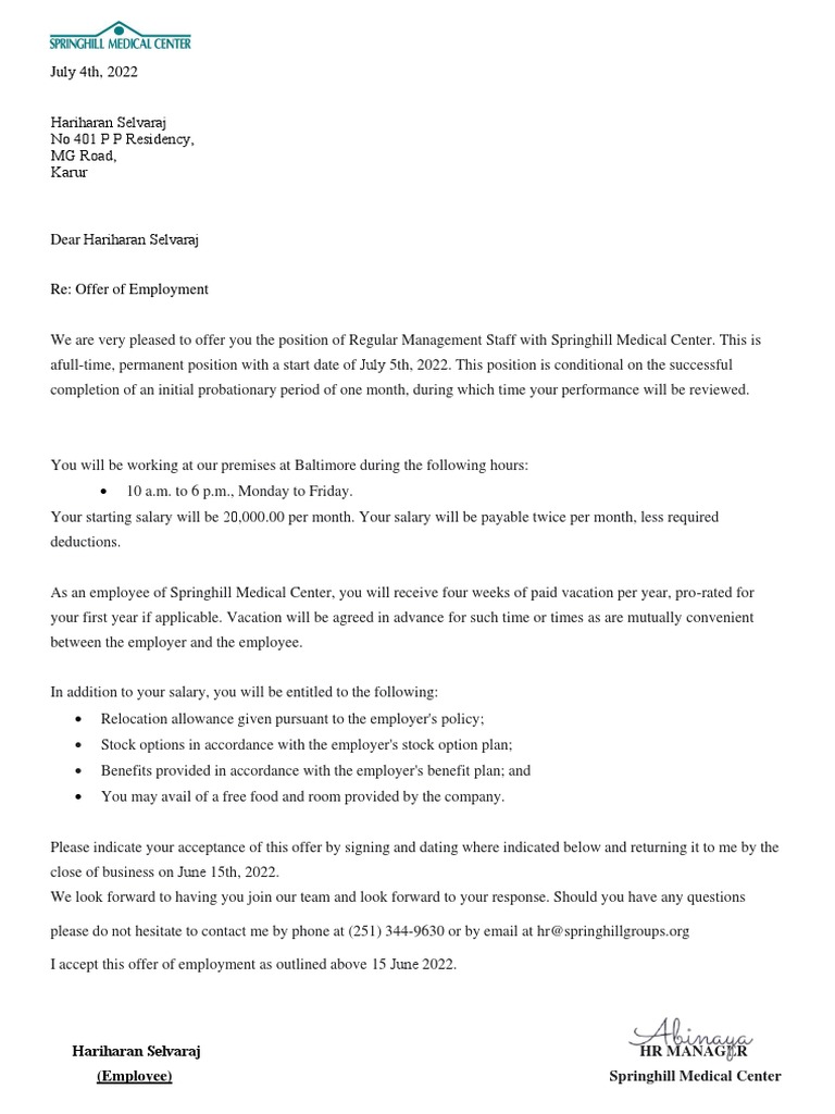 Offer Letter - Anand Kumar | PDF