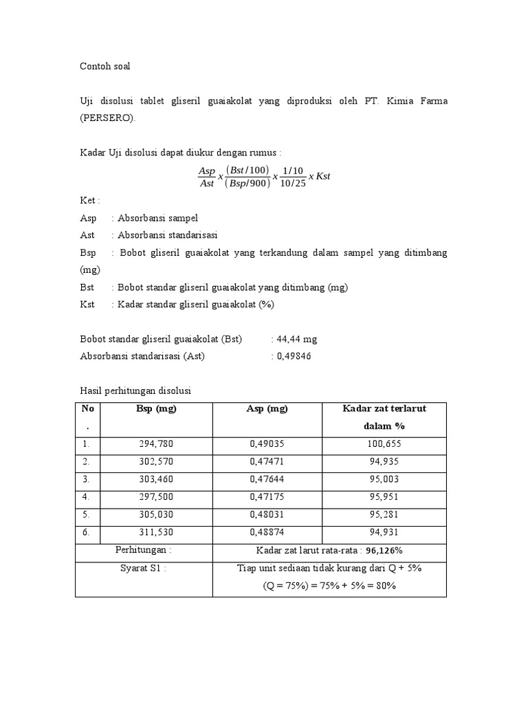 Contoh Soal Disolusi | PDF