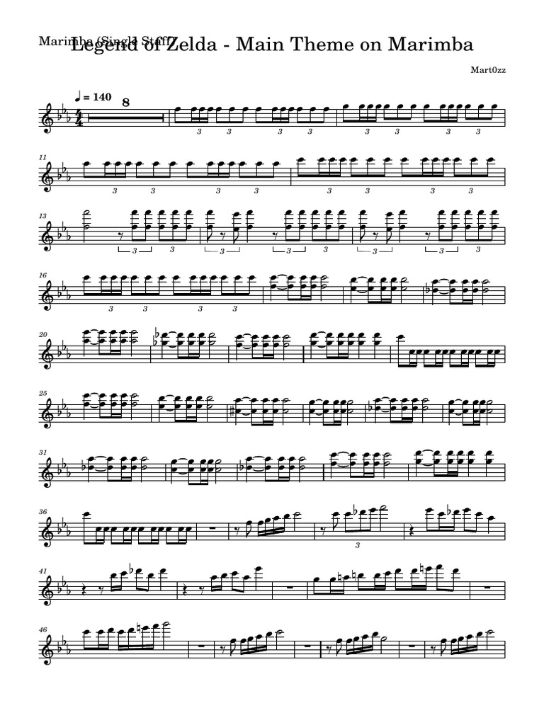 Legend of Zelda - Main Theme On Marimba-Marimba (Single Staff) | PDF ...