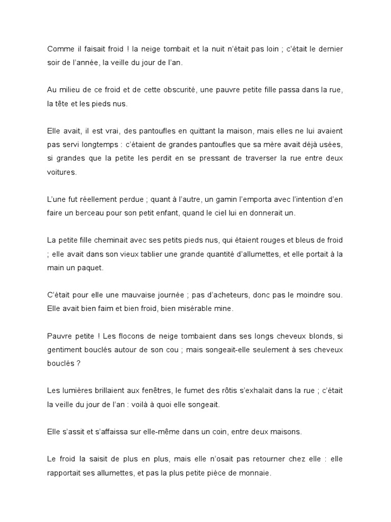 La Petite Fille aux Allumettes : Résumé | PDF