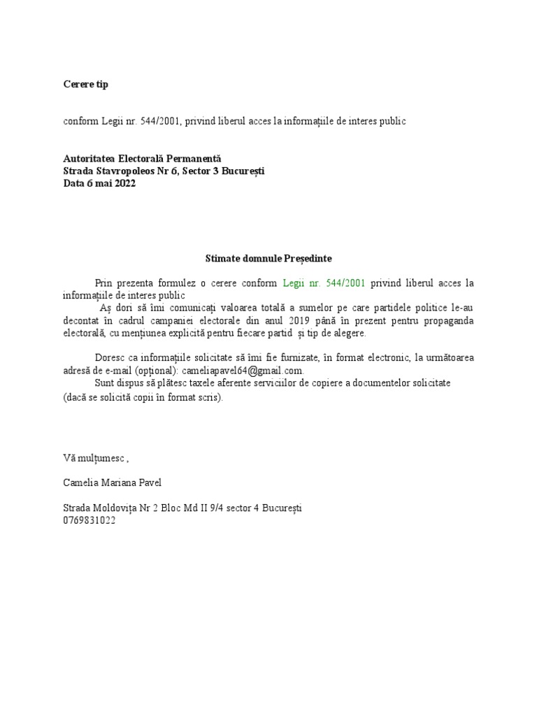 Cerere Tip Acces Informatii Publice | PDF