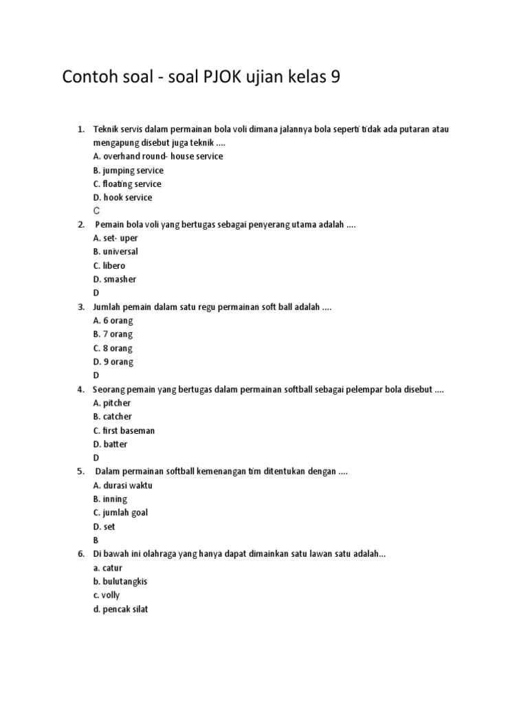 Contoh Soal Kelas PJOK Kls 9 | PDF