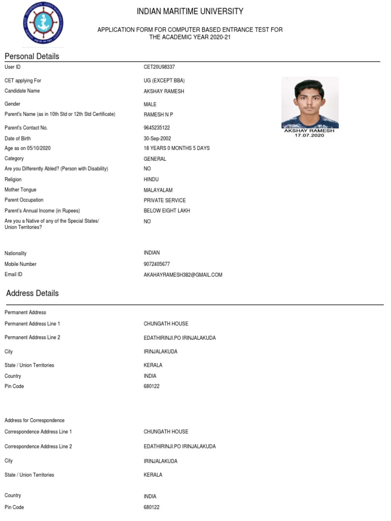 Akshay Ramesh Applicationform PDF | PDF | Kerala