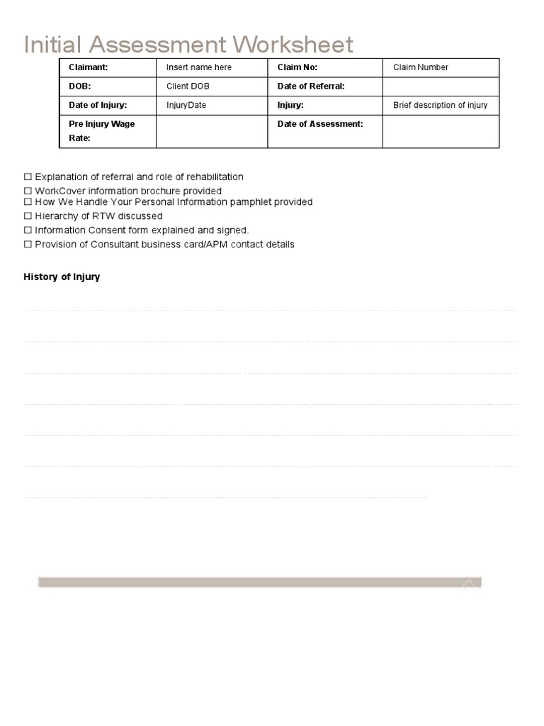 Initial Assessment Worksheet Template | PDF | Causes Of Death | Medical ...