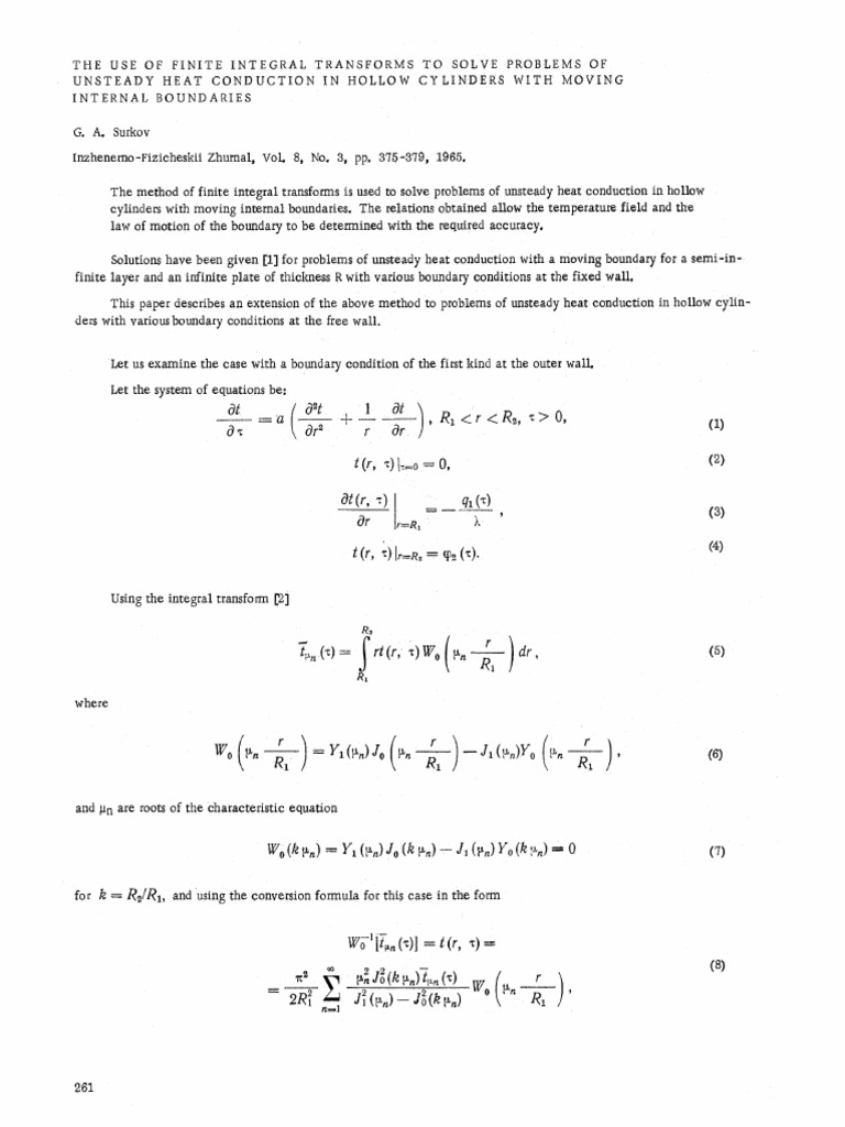 The Use of Finite Integral Transforms To Solve Problems of Unsteady Heat Conduction in Hollow ...