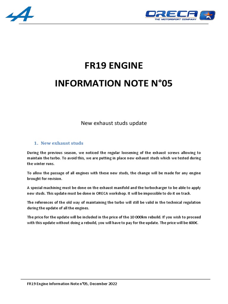 FR19 Engine Information Note N05 16 12 2022 PDF | PDF