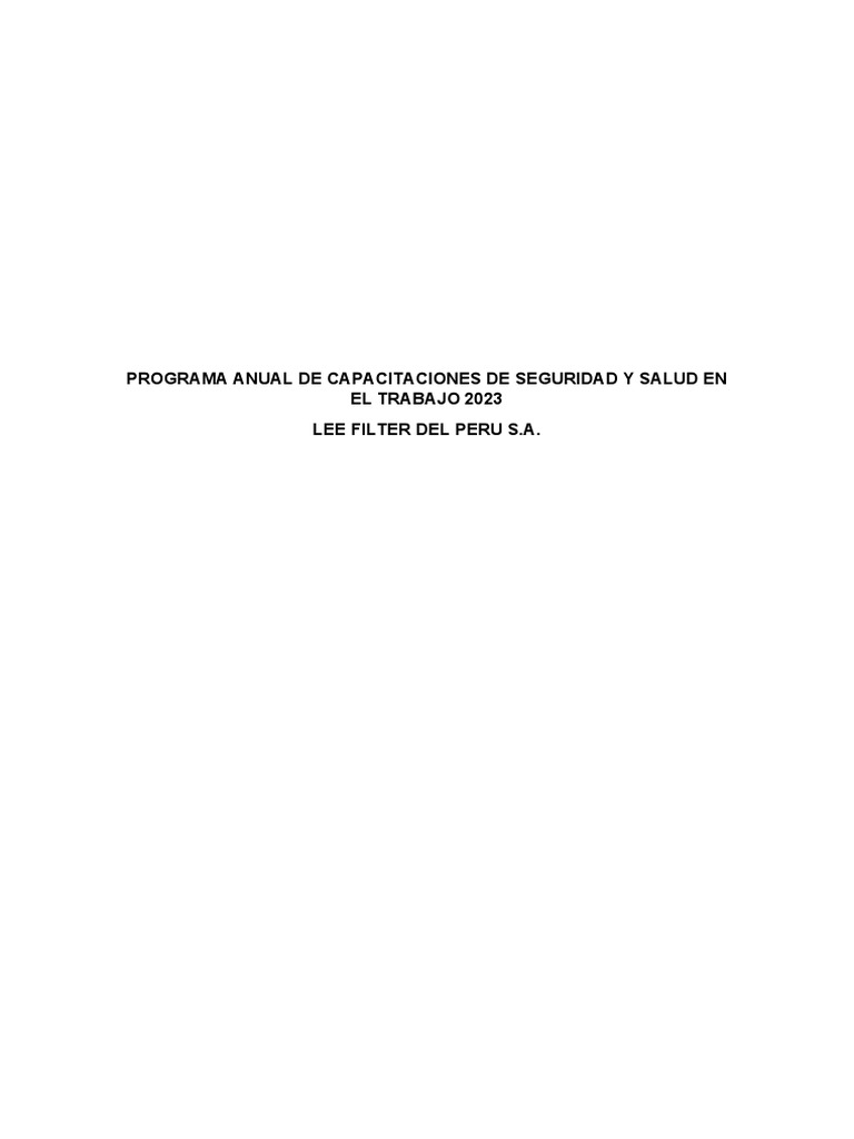 Programa Anual de Capacitaciones de Seguridad y Salud en El Trabajo 2023 | PDF
