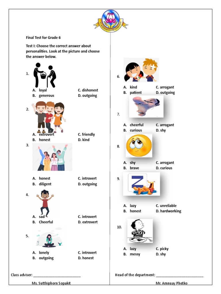 Final Test For Grade 6 | PDF