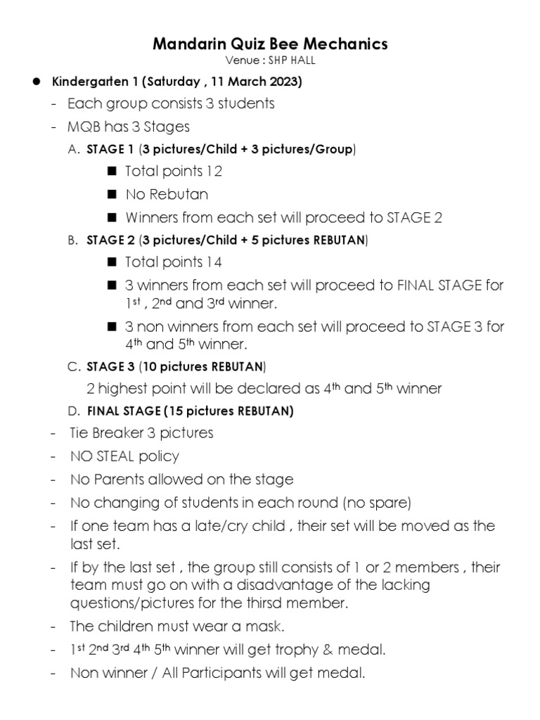 Mandarin Quiz Bee Mechanics | PDF