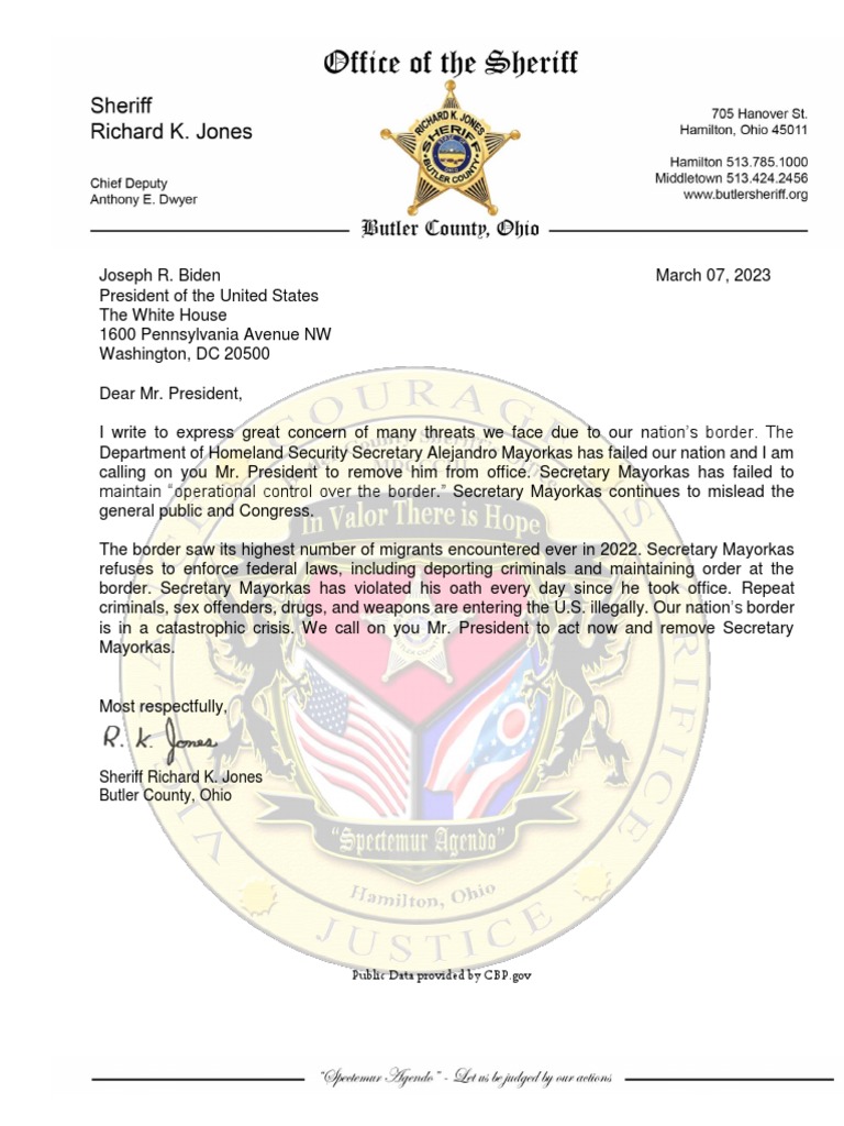 Sheriff Jones' Letter To President Biden | PDF