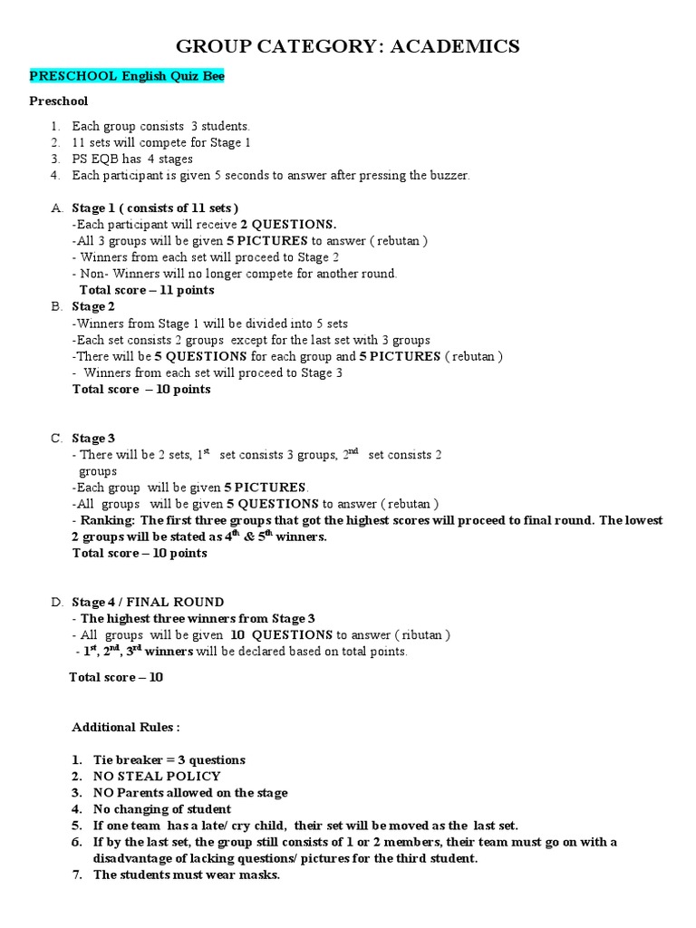 English Quiz Bee Mechanics 2023 - Final | PDF