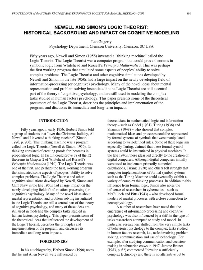 The Logic Theorist | PDF | Cognitive Science | Thought
