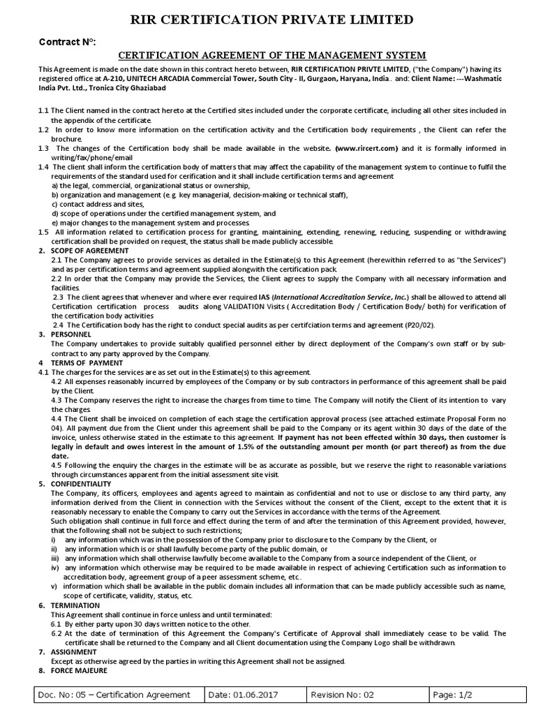 Certification Agreement Signed.pdf | PDF | Indemnity | Legal Liability