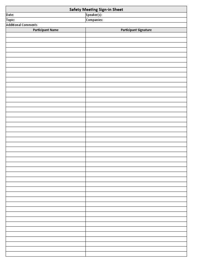 Safety Meeting Sign in Sheet | PDF
