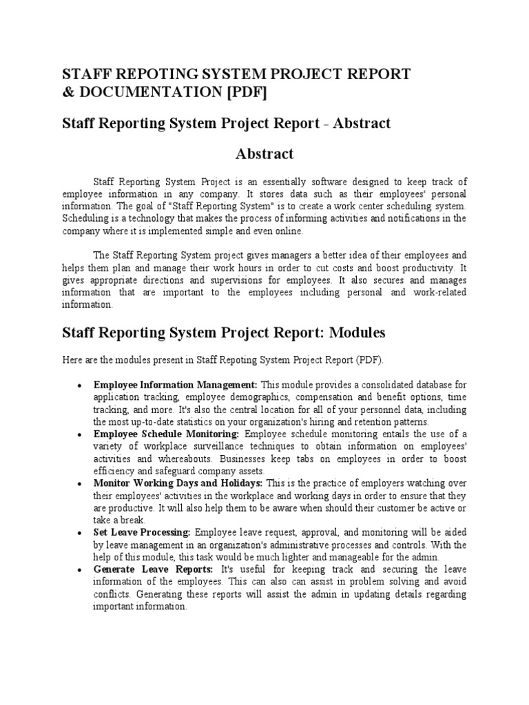 Staff Reporting System | PDF | Use Case | Computing