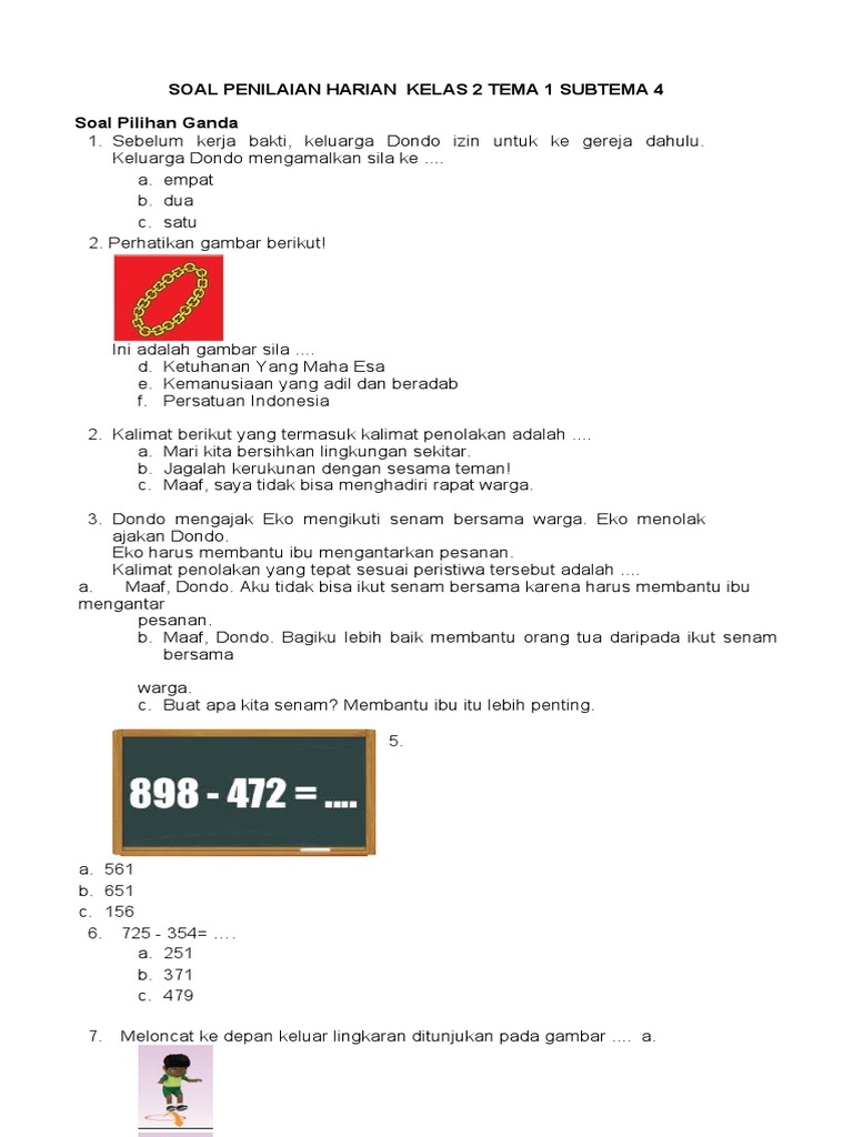 Soal, Jawaban - Kisi-Kisi PH Kelas 2 SD Tema 1 Sub Tema 4 Word | PDF | Seni & Disiplin Bahasa ...