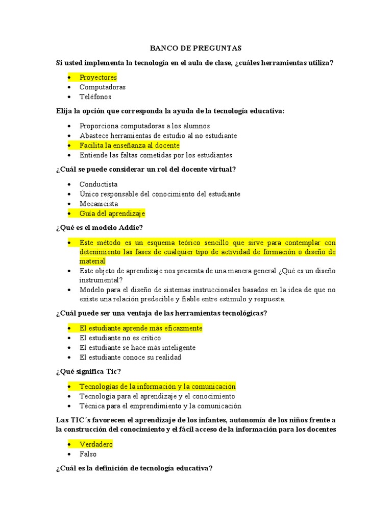 Banco de Pregunta | PDF | Tecnologia Educacional | Aprendizaje