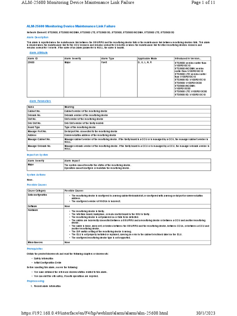 ALM-25600 Monitoring Device Maintenance Link Failure | Download Free PDF | Parameter (Computer ...
