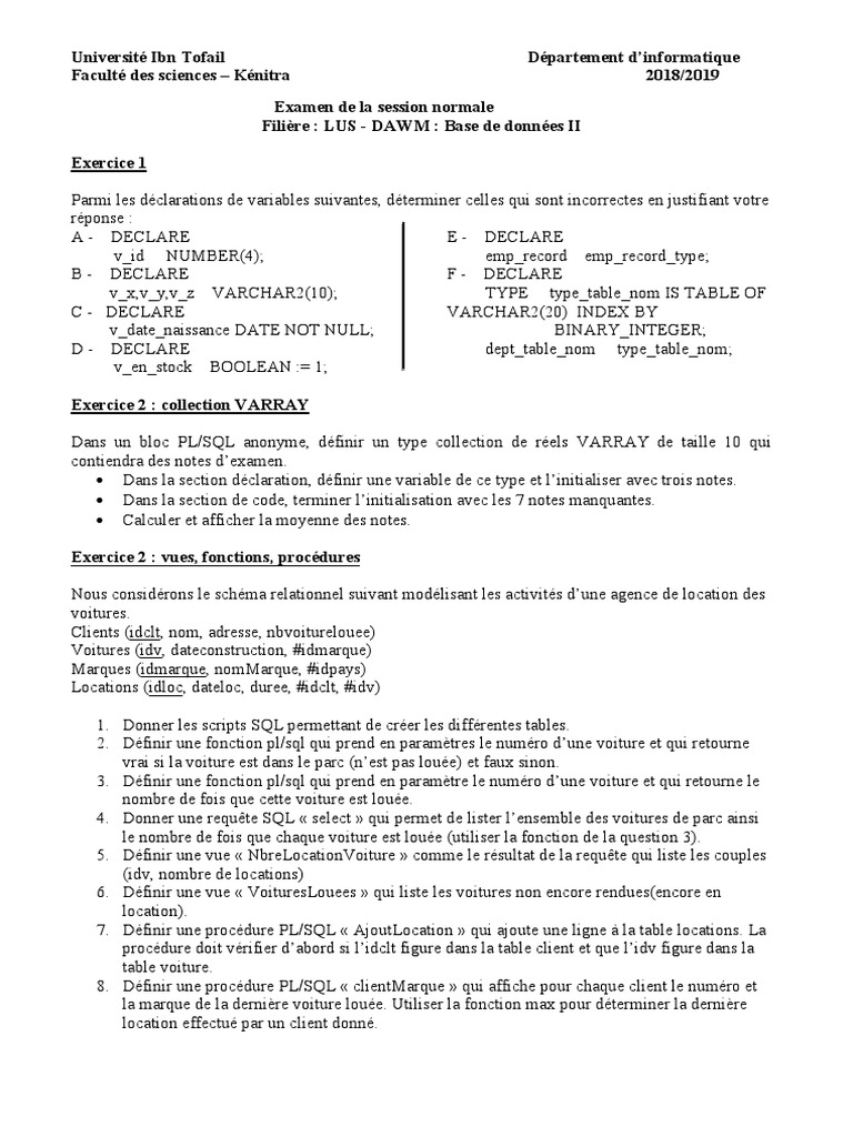 Examen 2019 | PDF | SQL | PL/SQL