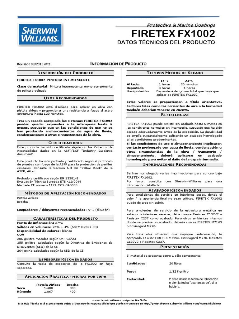 Firetex FX1002 SW Tds 13.02.es | PDF | Temperatura | Ciencias fisicas