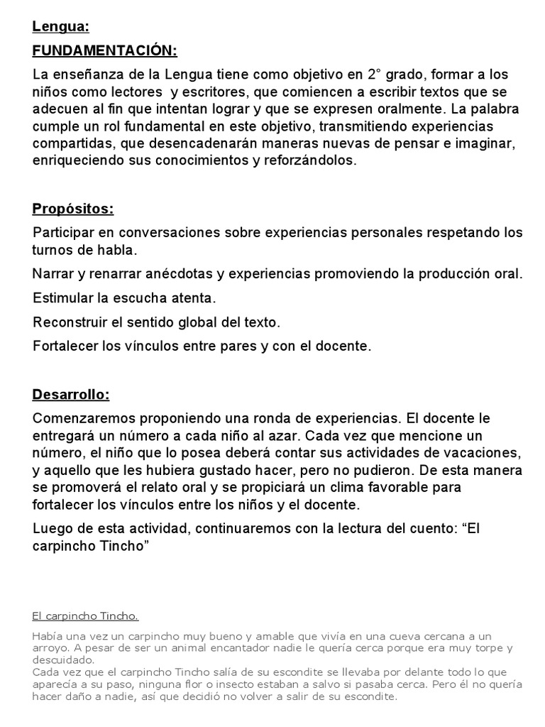 Plan de Clase: Lengua 2° Grado | PDF | Calendario