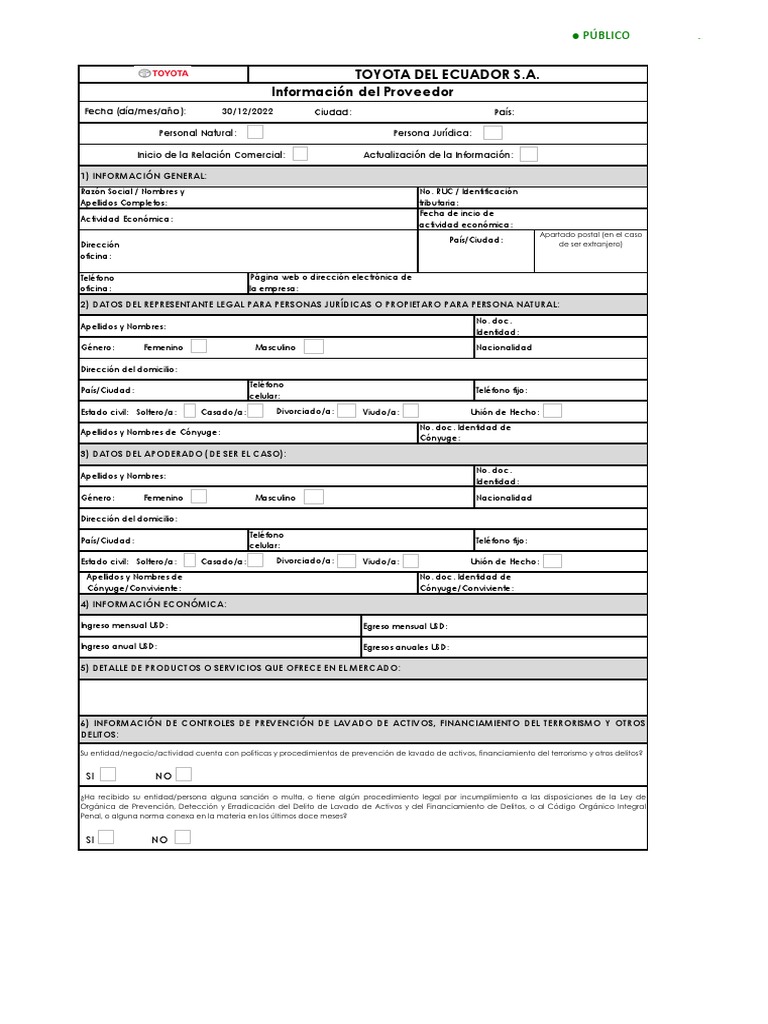 Formulario Conozca A Su Proveedor 2022 PDF | PDF | Multa (pena) | Justicia