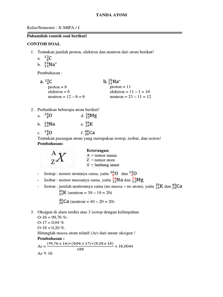 Contoh dan Latihan Soal Tanda Atom.pdf | PDF