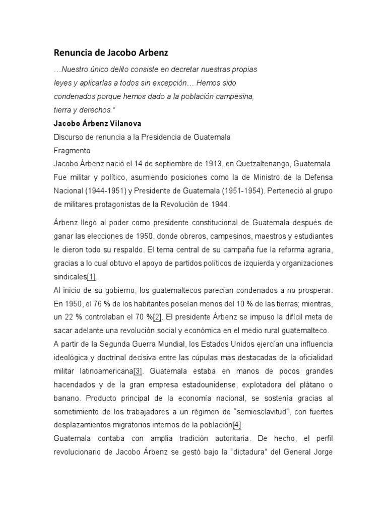 Renuncia de Jacobo Arbenz Fracmento | PDF | Guatemala | Gobierno