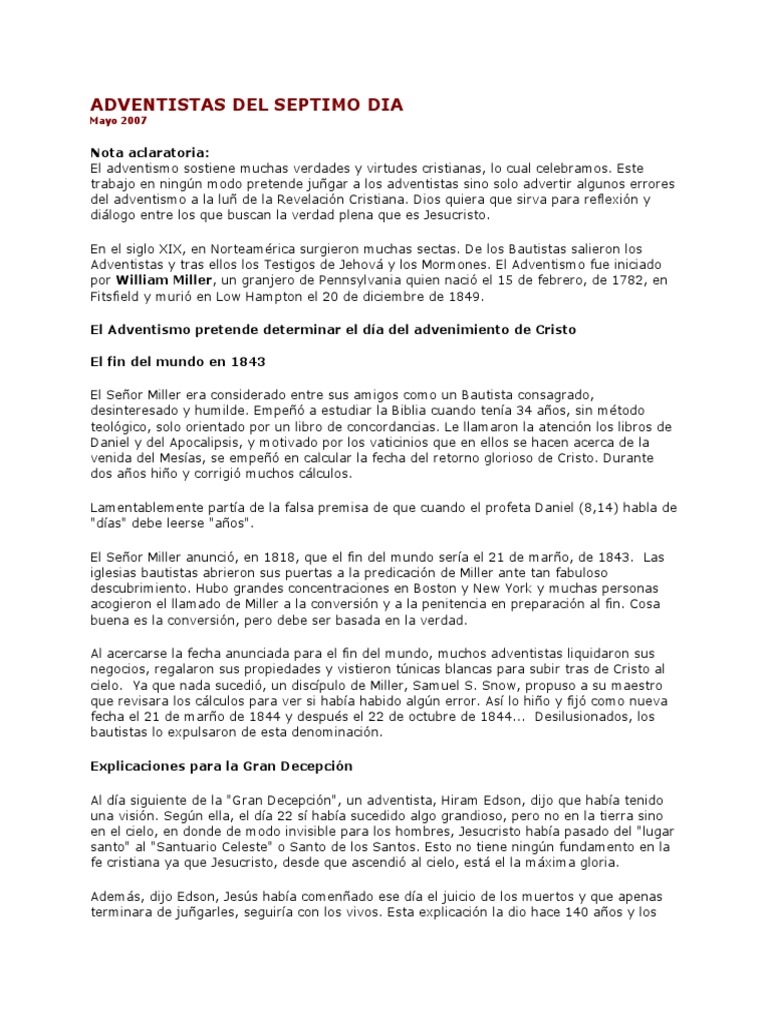 Adventistas Del Septimo Dia | PDF | Iglesia Adventista del Séptimo Día | Adventismo