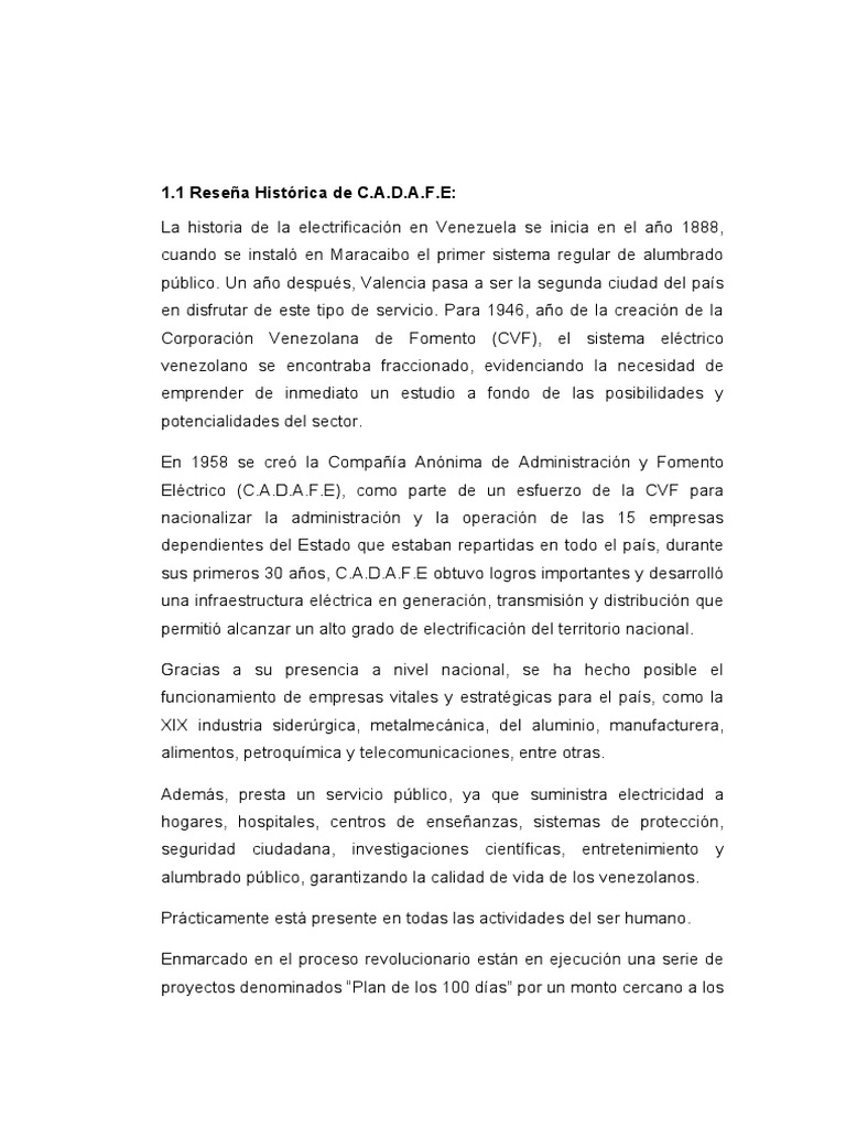 Reseña Historica CADAFE | PDF | Ingenieria Eléctrica | Venezuela