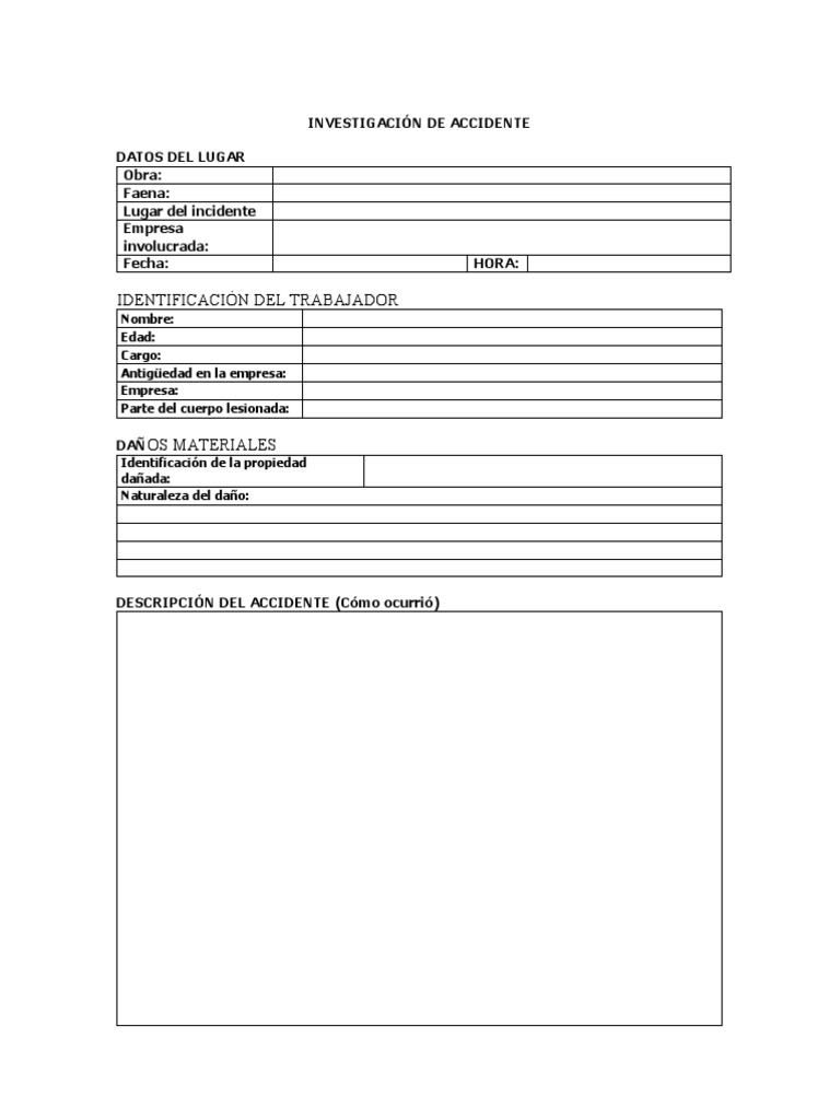 Investigación de Accidente - Formato | PDF