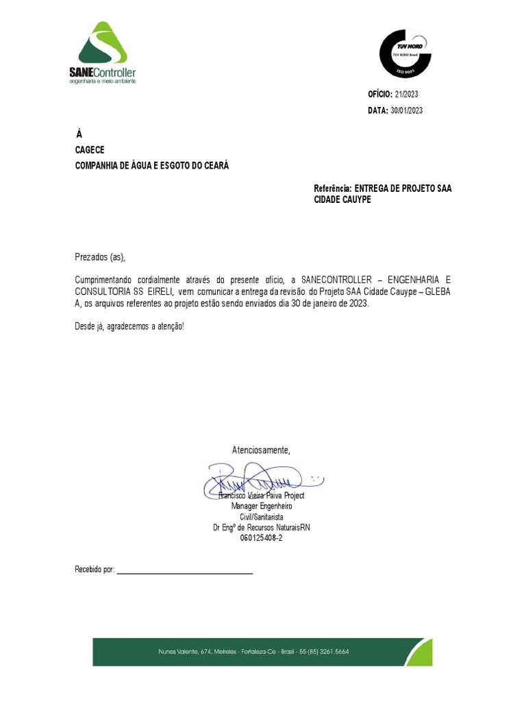 Ofício 21 - 2023 - CAUYPE - CAGECE PDF | PDF